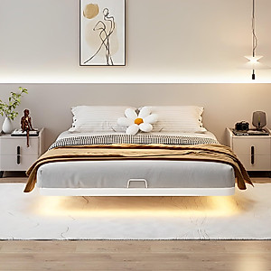 OSCHF Floating Metal Bed Frame - Queen Size Modern Platform with Smart LED Lights, Heavy Duty Bed Mattress Foundation, No Box Spring Needed, Warm White
