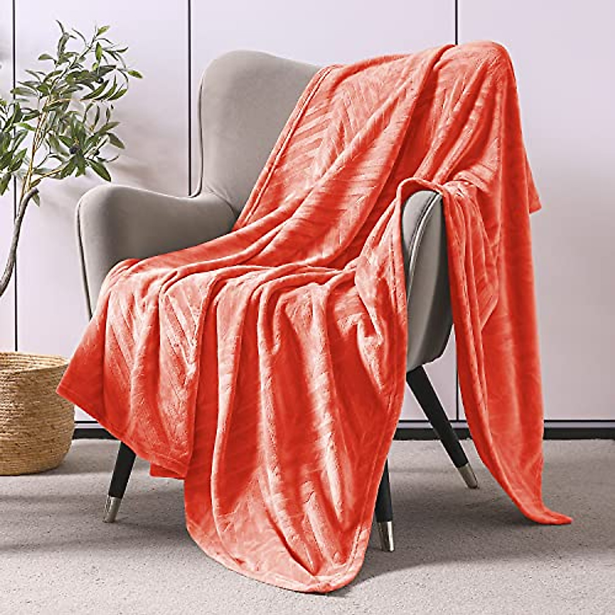 Whale Flotilla Flannel Fleece Throw Blanket for Couch Sofa Bed, Soft Velvet Lightweight Throws Plush Fluffy Chevron Design Decorative Blankets for All Season, 50x60 Inch, Coral