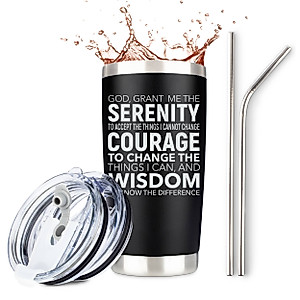 JENVIO Serenity Prayer Gifts | Stainless Steel Travel Tumbler Mug w/Lid and 2 Straws | Courage Wisdom Unique Coffee Sober AA Sobriety Gifts for Recovery Alcoholics Anonymous Valentine's Day