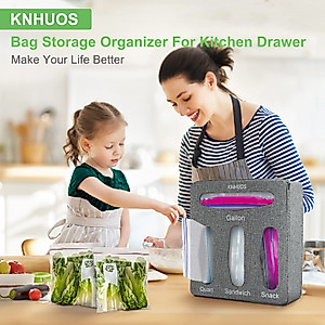 KNHUOS Ziplock Bag Organizer, Plastic Bag Organizer,Baggie Organizer,Sandwich Bag Organizer Compatible With Gallon, Quart, Sandwich & Snack Variety Size Bag (1 Box 4 Slots)