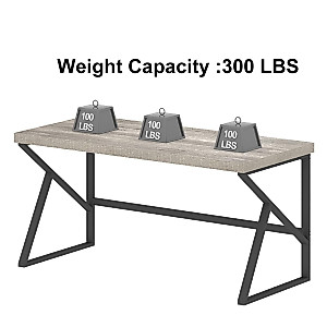 HSH Gray Computer Desk, Industrial Wood and Metal Home Office Desk, Farmhouse Rustic PC Laptop Desk for Executive Work Writing Study Gaming, Modern Simple Bedroom Computer Table, Light Grey Oak, 55 In