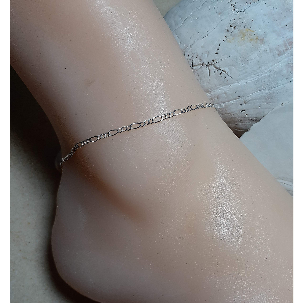 Sterling Silver plated Anklet Ankle Bracelet Heart charm 8 inch, 9 inch, 10 inch, 11 inch, 12 inch, 13 inch 2 mm Figaro chain