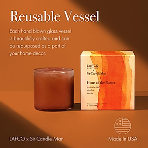 LAFCO New York Classic Candle x Sir Candle Man, Heart of the Matter - 6.5 oz - 50-Hour Burn Time - Reusable, Hand Blown Glass Vessel - Made in the USA