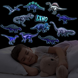 Zonon 114 Pcs/ 4 Sheet Glow in The Dark Dinosaurs Stickers for Waterproof Glowing Dinosaur Wall Decals Large Removable Glow Wall Decor for Boy Bedroom Ceiling Kid Nursery Playroom(Blue Glow)