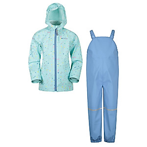 Mountain Warehouse Kids Raindrop Waterproof Rain Jacket & Pants Set Teal 3T-4T