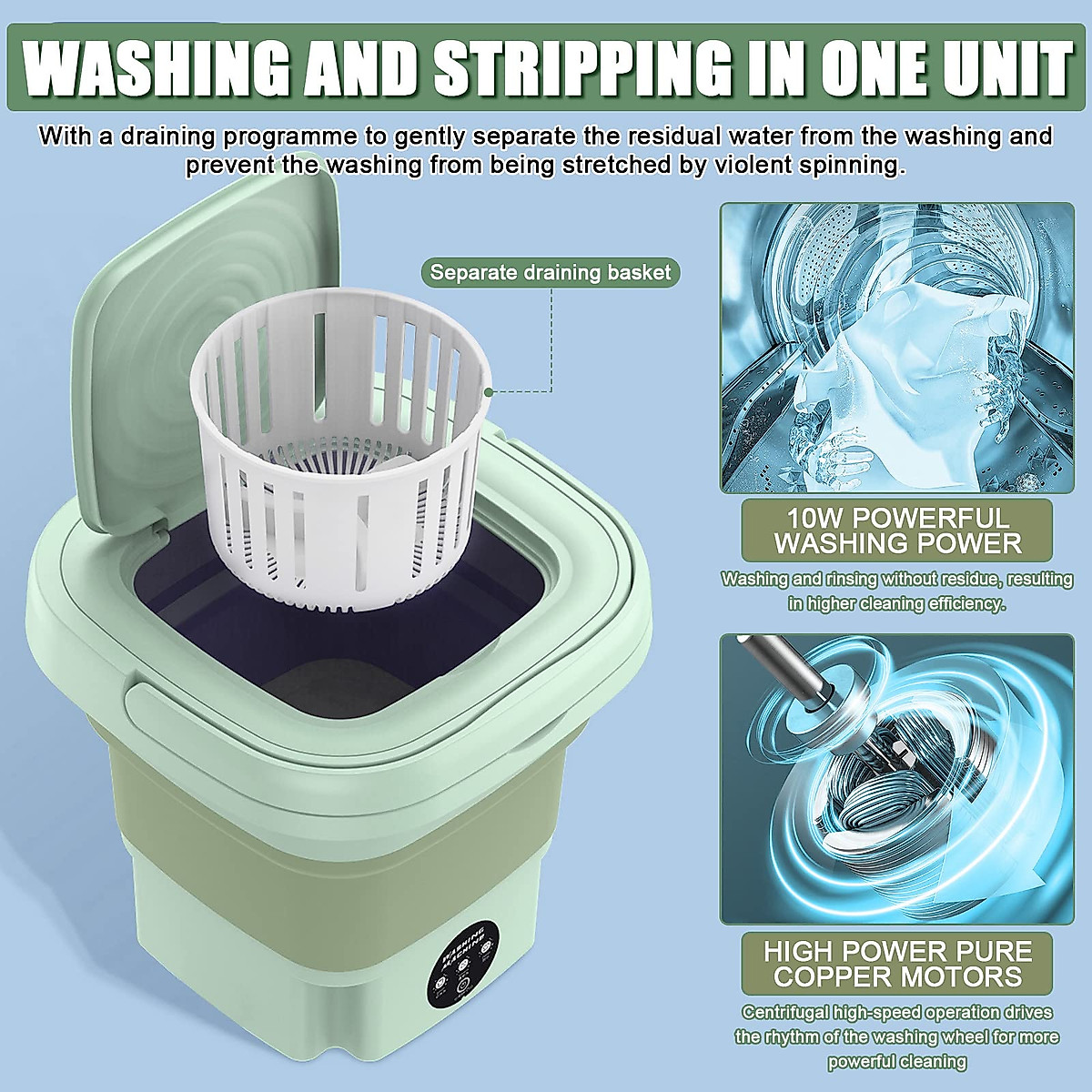 Mini Washing Machine, Foldable Washing Machine, 8L Large Capacity Portable Washing Machine, 3 Modes Deep Cleaning Half Automatic Washt Laundry Machine, Suitable for Washing Small Pieces of Clothing