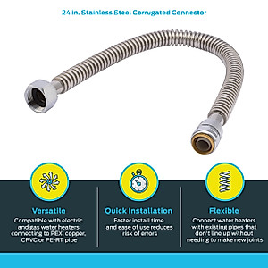 SharkBite 3/4 Inch x 1 Inch FIP x 24 Inch Stainless Steel Corrugated Flexible Water Softener Connector, Push to Connect Brass Plumbing Fitting, PEX Pipe, Copper, CPVC, PE-RT, SS3086FLEX24LF