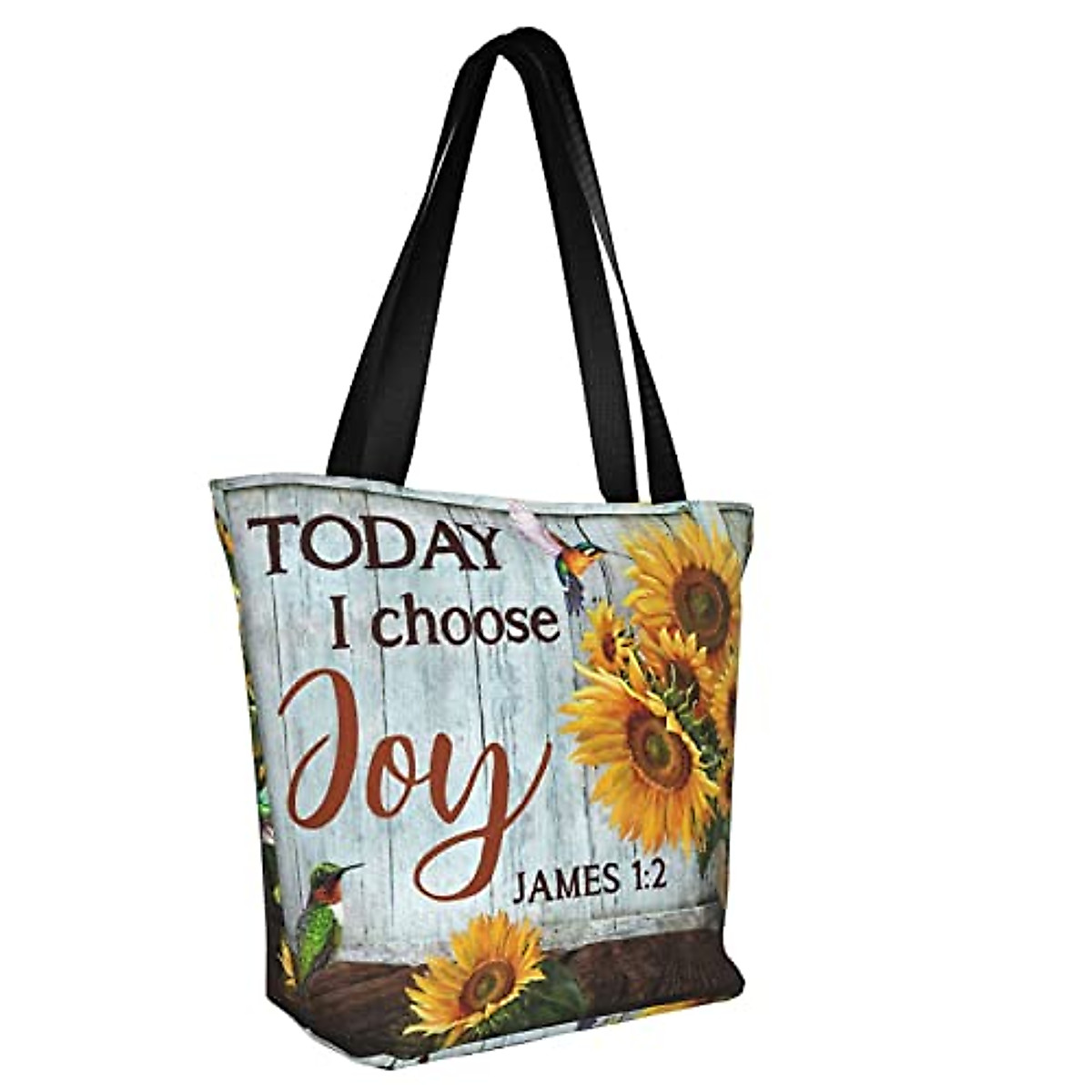 Aesthetic Tote Bag for Women, Lovely Sunflower Hummingbird Today I Choose Joy Shoulder Handbag, Inspirational Shopping Bags for Work Travel Business Beach School