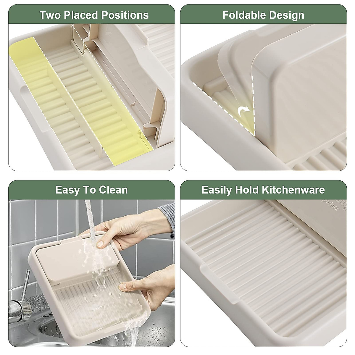 2Pack Spoon Rest with Pot Lid Holder, Foldable Cooking Ladle/Spatula/Spoon Holder Organizer with Drip Pad for Stove Top, Heat-Resistant Utensil Rest for Kitchen Countertop (Ivory)