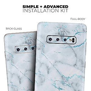 DesignSkinz Marble & Digital Blue Frosted Foil V4 Protective Vinyl Decal Wrap Skin Cover Compatible with The Samsung Galaxy S20 (Screen Trim & Back Glass Skin)
