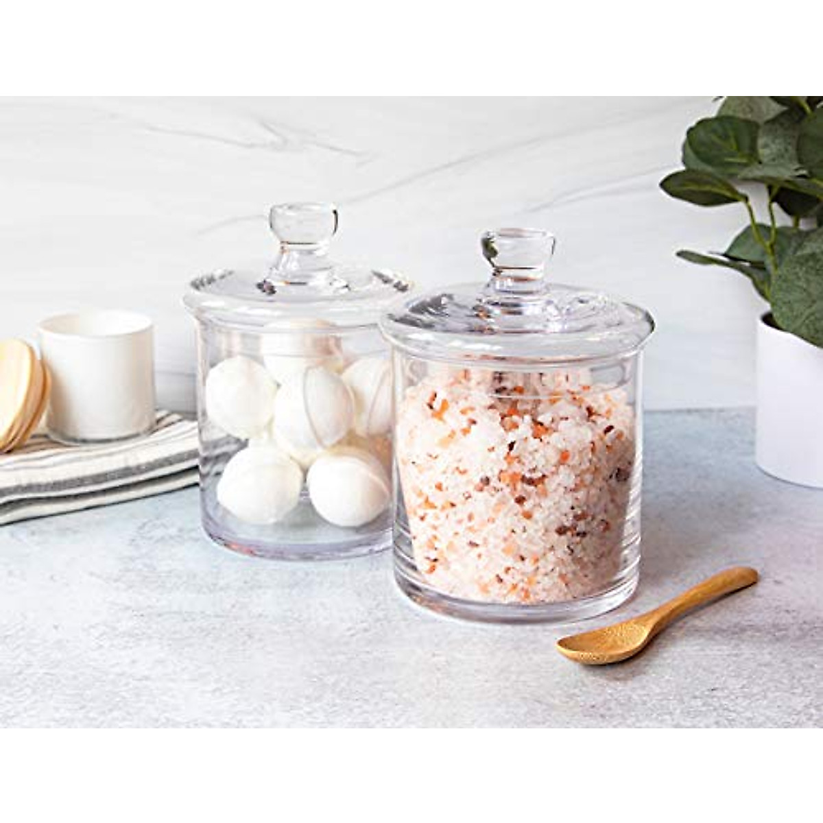 KooK Glass Apothecary Jar Set, Kitchen Storage Containers, Bathroom Jars, 36 Ounce, Set of 2