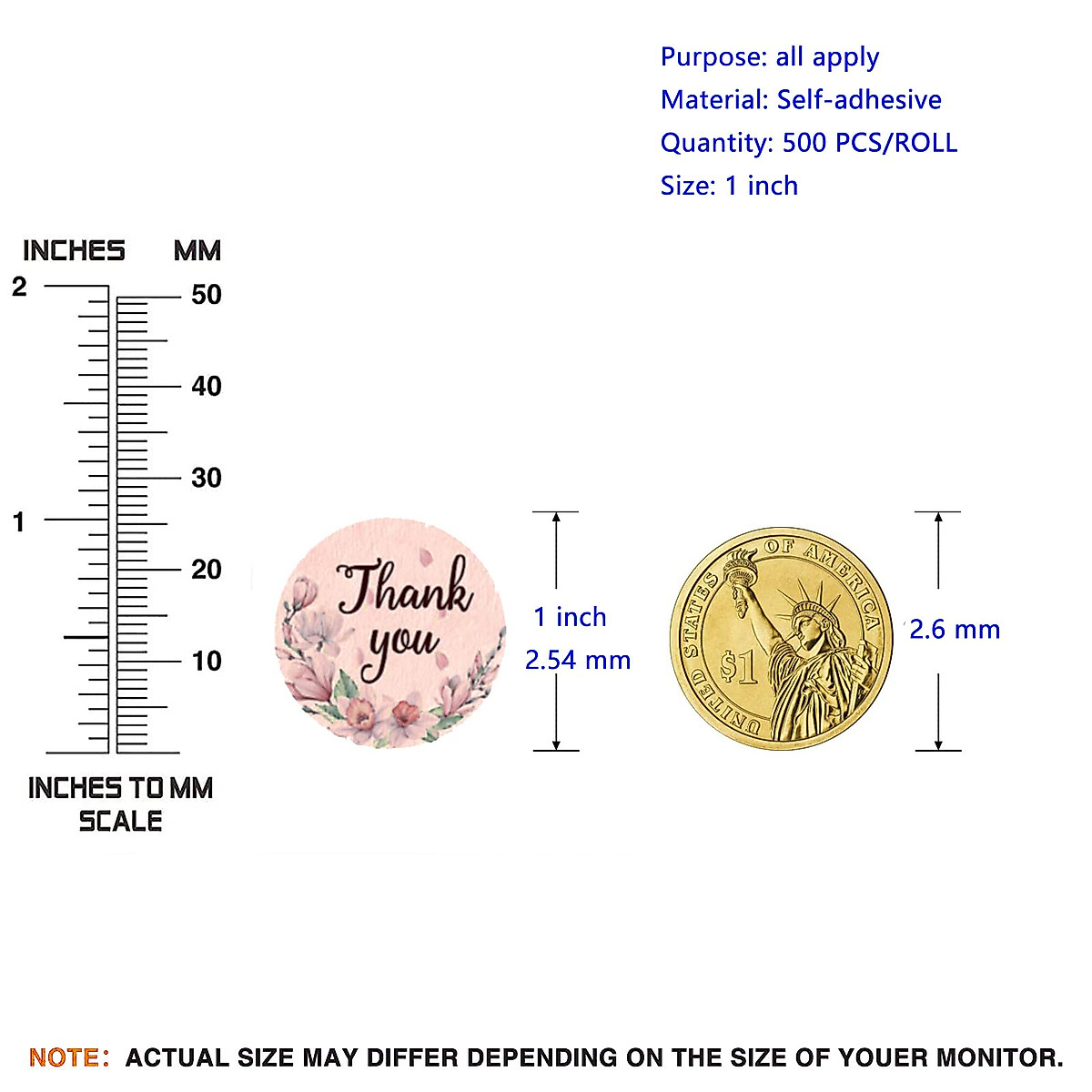 Fmcmly 1 Inch Thank You Stickers Roll, 500 Pcs 8 Floral Designs of Thank You Label Stickers for Greeting Cards,Flower Bouquets,Baking Packaging,Small Business,Envelope Seals,Birthday,Wedding,Party