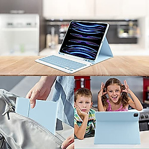 12.9 Keyboard Case 2022, 12.9" 6th/5th/4th/3rd (2022-2018) Gen Case with Keyboard, Wireless Bluetooth Magnetic Keyboards for 12.9" 2022 Case with Pencil Holder(Light Blue)