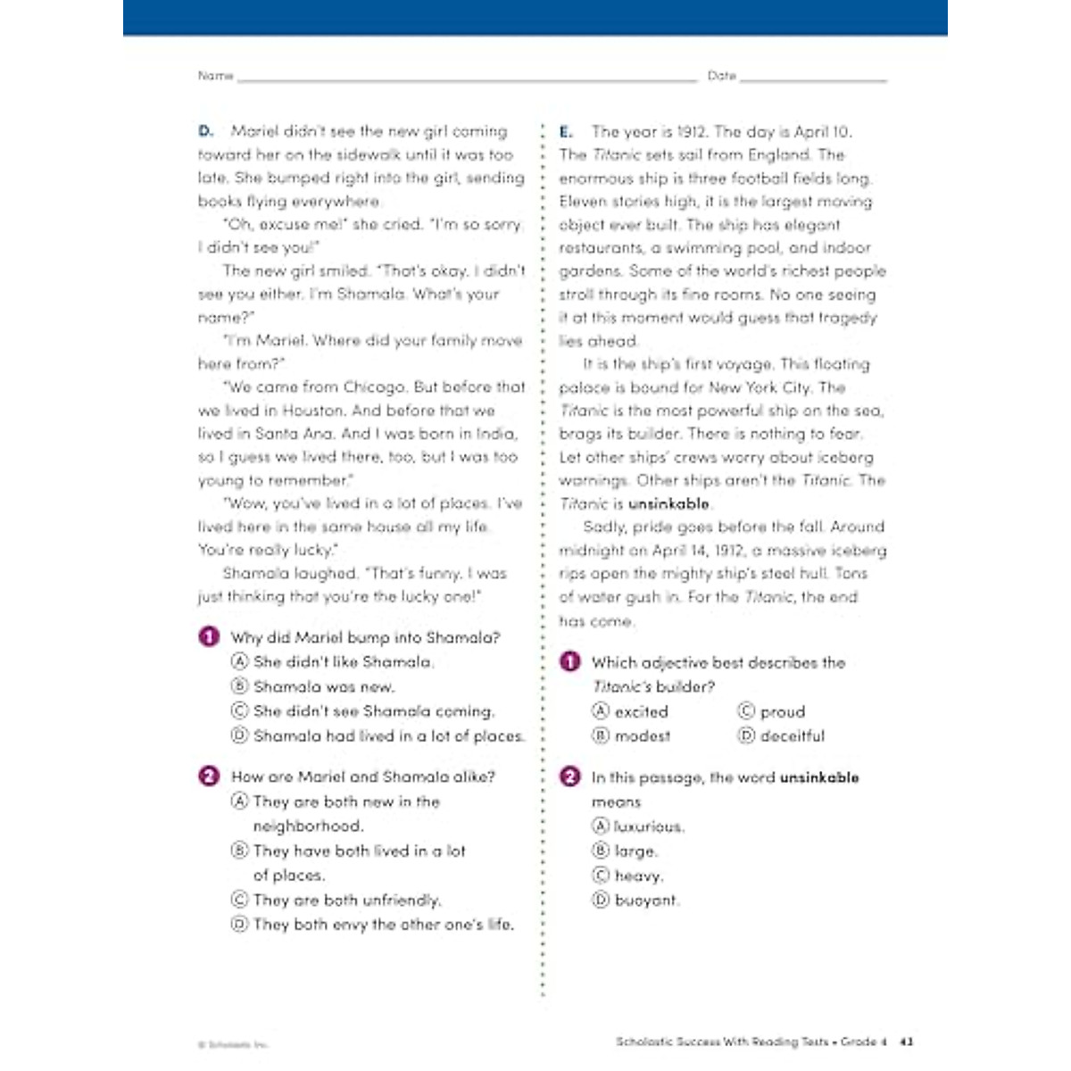 Scholastic Success with Reading Tests Grade 4 Workbook