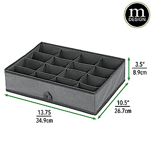 mDesign Soft Fabric Dresser Drawer and Closet Storage Organizer Tray - 16 Sections for Lingerie, Bras, Socks, Leggings, Underwear, Jewelry, Scarves - Textured Print, 2 Pack - Charcoal Gray/Black