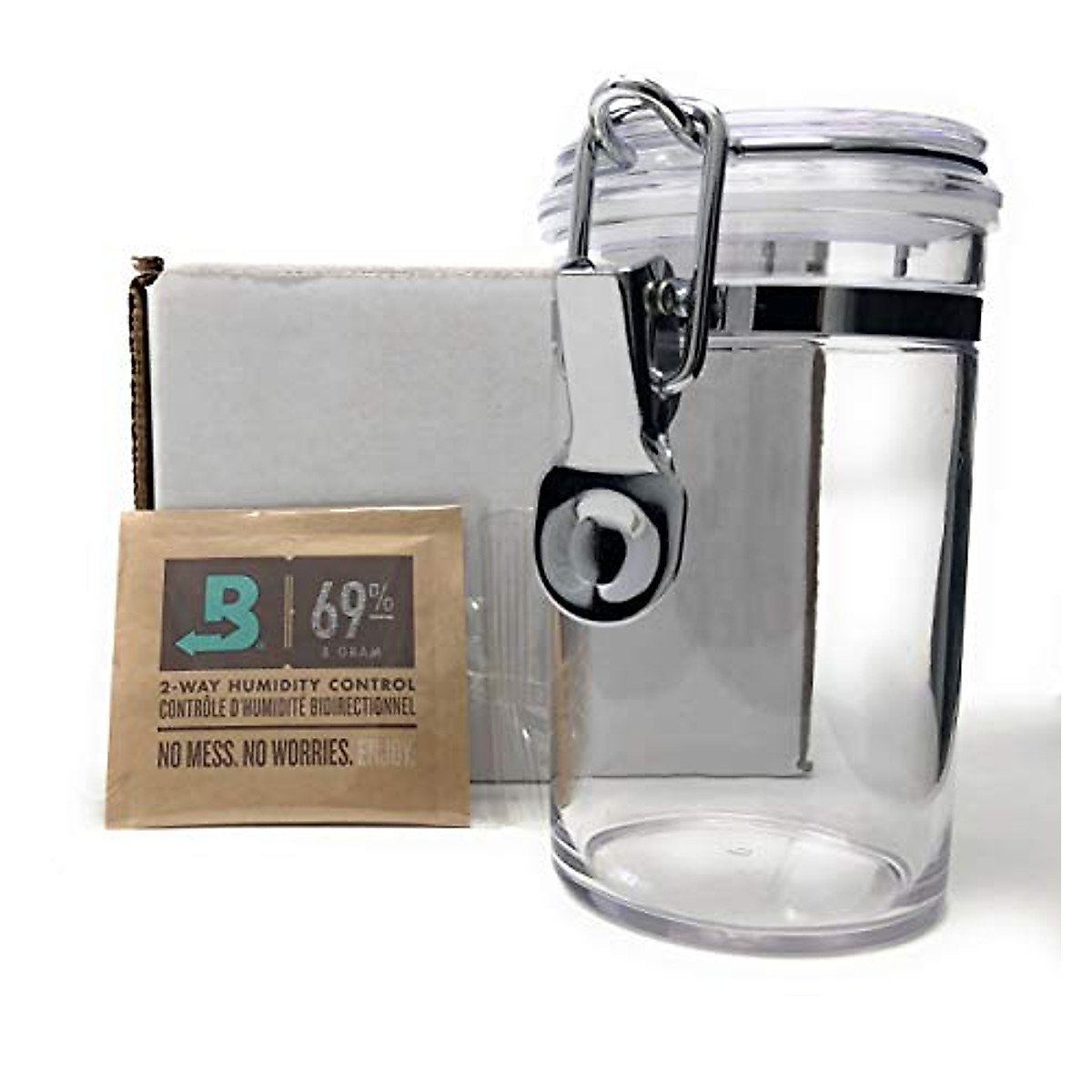 Friendswood Mercantile, Small Acrylic Pipe Tobacco Humidor Jar with Boveda 69 2-Way Humidity System 2 oz Capacity