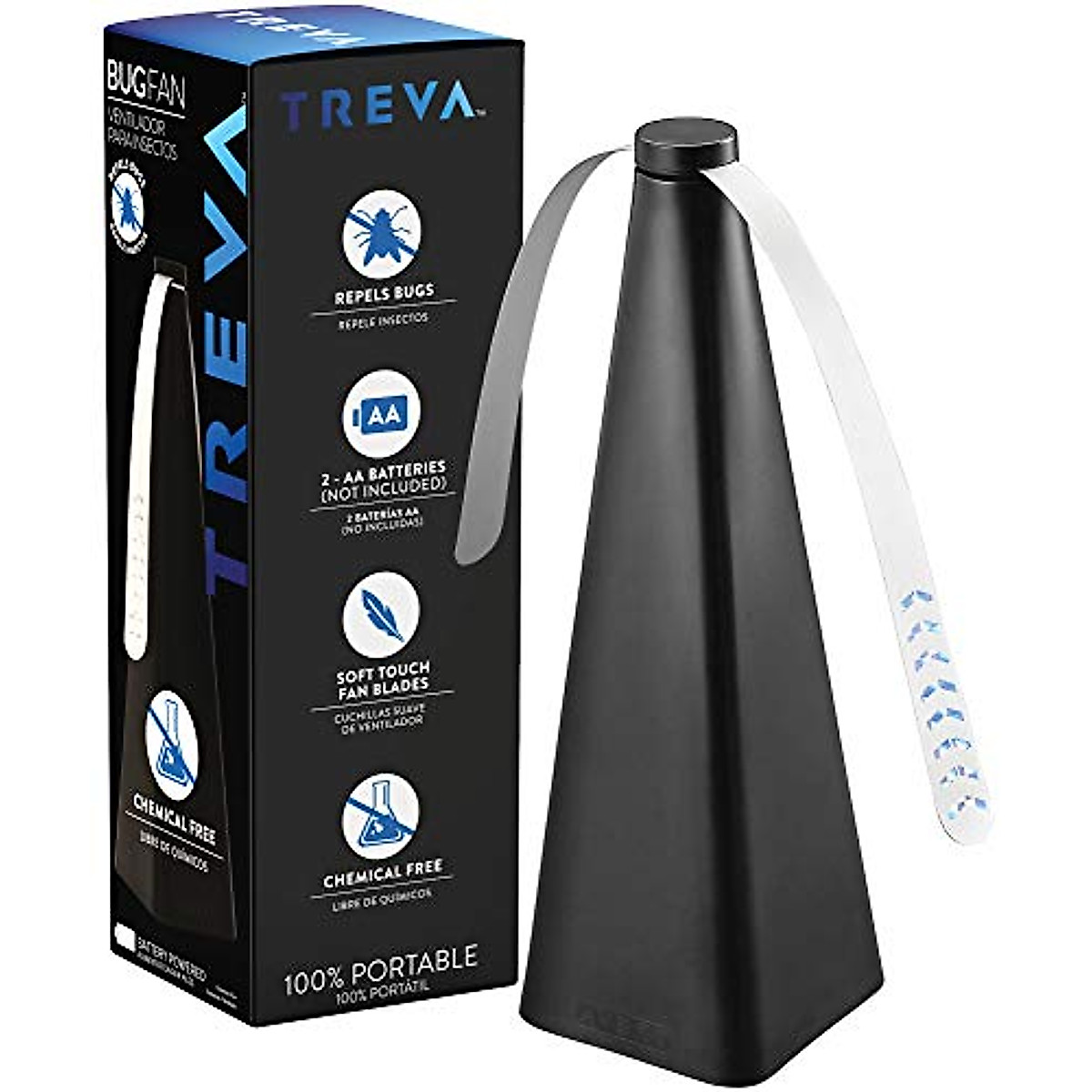 Treva Chemical Free Bug Fan, Fly Deterrent with Holographic Blades to Clear Bugs, Mosquitoes, and Flies, Battery Powered Fly Fan, Black (2 Pack)