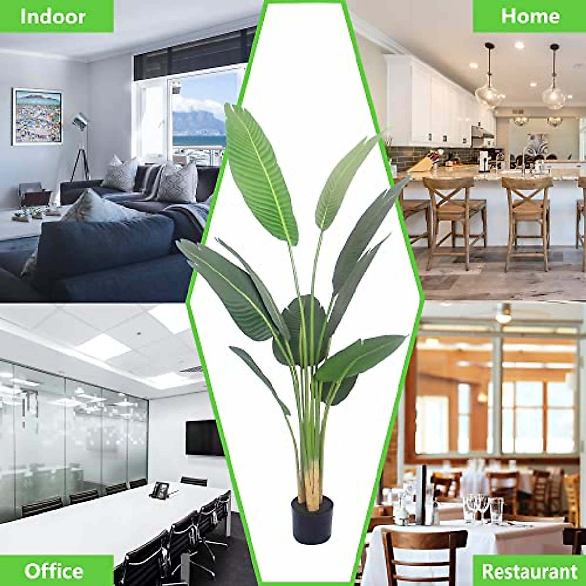 Softflame 5ft Bird of Paradise Palm Artificial Tree, Tropical Plants in Pot, Real Touch Technology, Artificial Plant with 3 Trunks, Perfect for Home Office Indoor Decoration