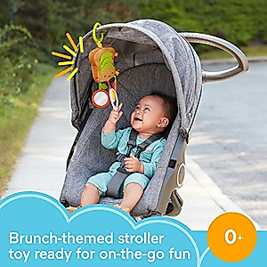Fisher Price Pretend Food Brunch & Go Stroller Toy with 3 Breakfast-Themed Hanging Sensory Toys for Take-Along Play