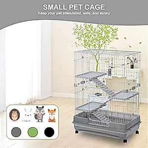 Gecheer 4-Tier 32" Small Animal Metal Cage Height Adjustable with Lockable Casters Grilles Pull-Out Tray for Rabbit Chinchilla Ferret Bunny Guinea Pig Squirrel Hedgehog Grey
