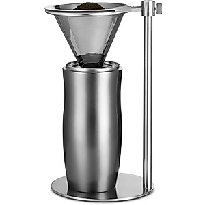Gourmia GVD9320 Pour Over Stand Coffee Station - Freestanding Drip Coffee Stand with Reusable Stainless Steel Cone Filter - Make Coffee Directly into Mug, Cup or Thermos - Stainless Steel