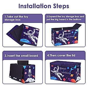 Toy Box Chest with Flip-Top Lid for Kids, Large Collapsible Oxford Toy Storage Box with Handles for Boys Girls, Waterproof Sturdy Dustproof Toy Box for Bedroom Playroom, 25.5×11.8×15.7 Inch