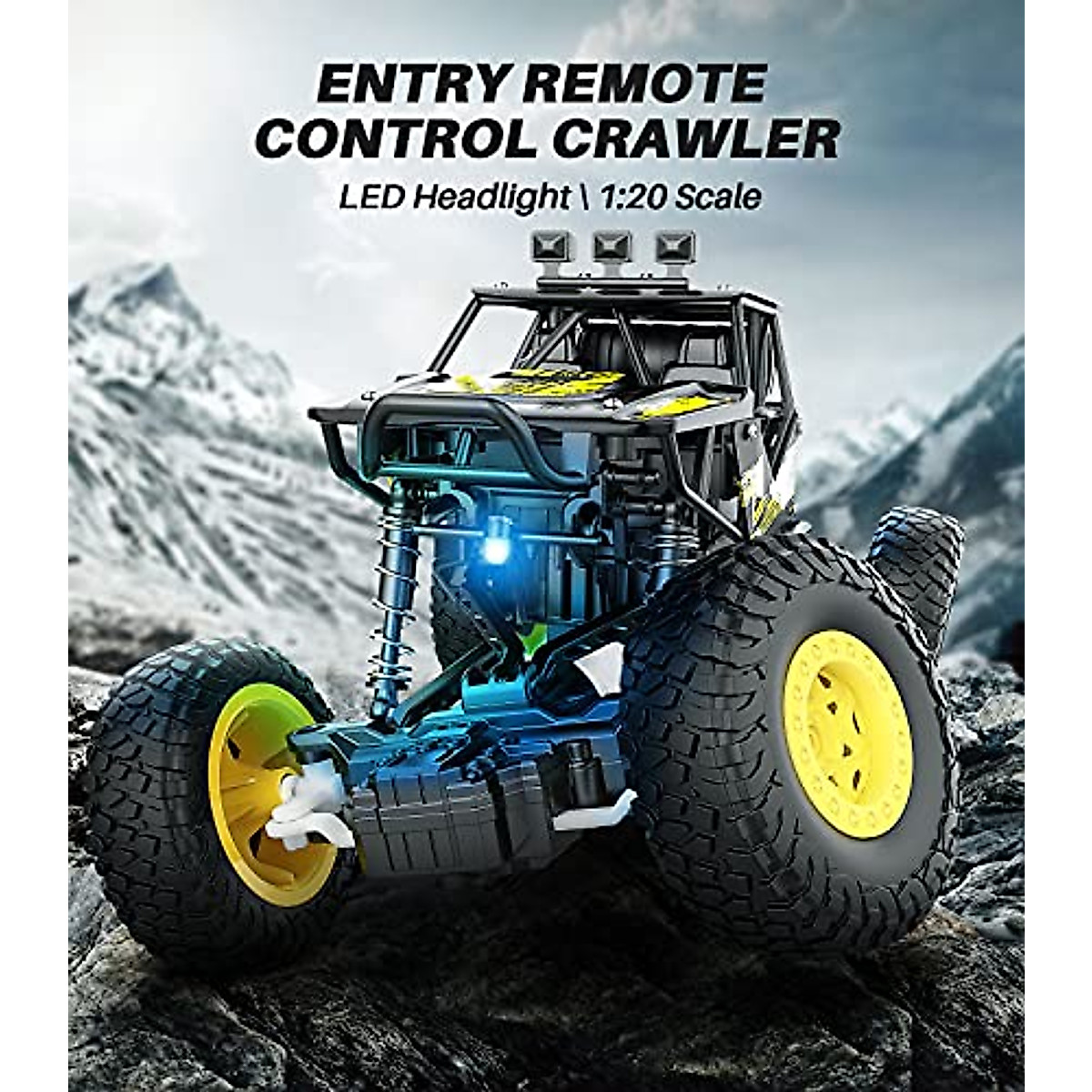 DoDoeleph Remote Control Car Metal,RC Monster Trucks,1/20 Scale LED 2WD 4 Channel All Terrains Off Road Vehicle 2X Rechargeable Batteries 54+mins Running Toy Gift for Boys Girls Kids Adults