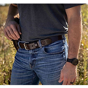 1791 GUNLEATHER Gun Belt - Gun Holster Belt - Heavy Duty 14 oz Leather Gun Belt, EDC Belt, Signature Brown 38 (Size 34 Pants)