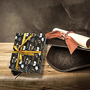 NEPOG 2022 Graduation Gift Wrapping Papers, 6 Sheets Black and Gold Gift Wrap Papers, 20 x 28 inch per sheet Folded Paper with 1 Roll Gold Ribbon for Graduation Party Gift Wrap DIY Craft