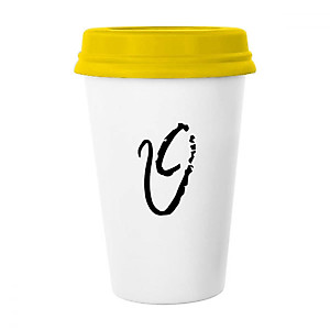 PUROXX greek alphabet theta black coffee tea mug pottery cup yellow lid