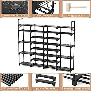 ROJASOP Large Shoe Rack Storage Organizer for Closet Entryway, 62-66 Pairs Sturdy Tall Shoe Rack for Closet with Side Hooks Garage Shoe Rack Stackable Boot Shoe Rack for Bedroom
