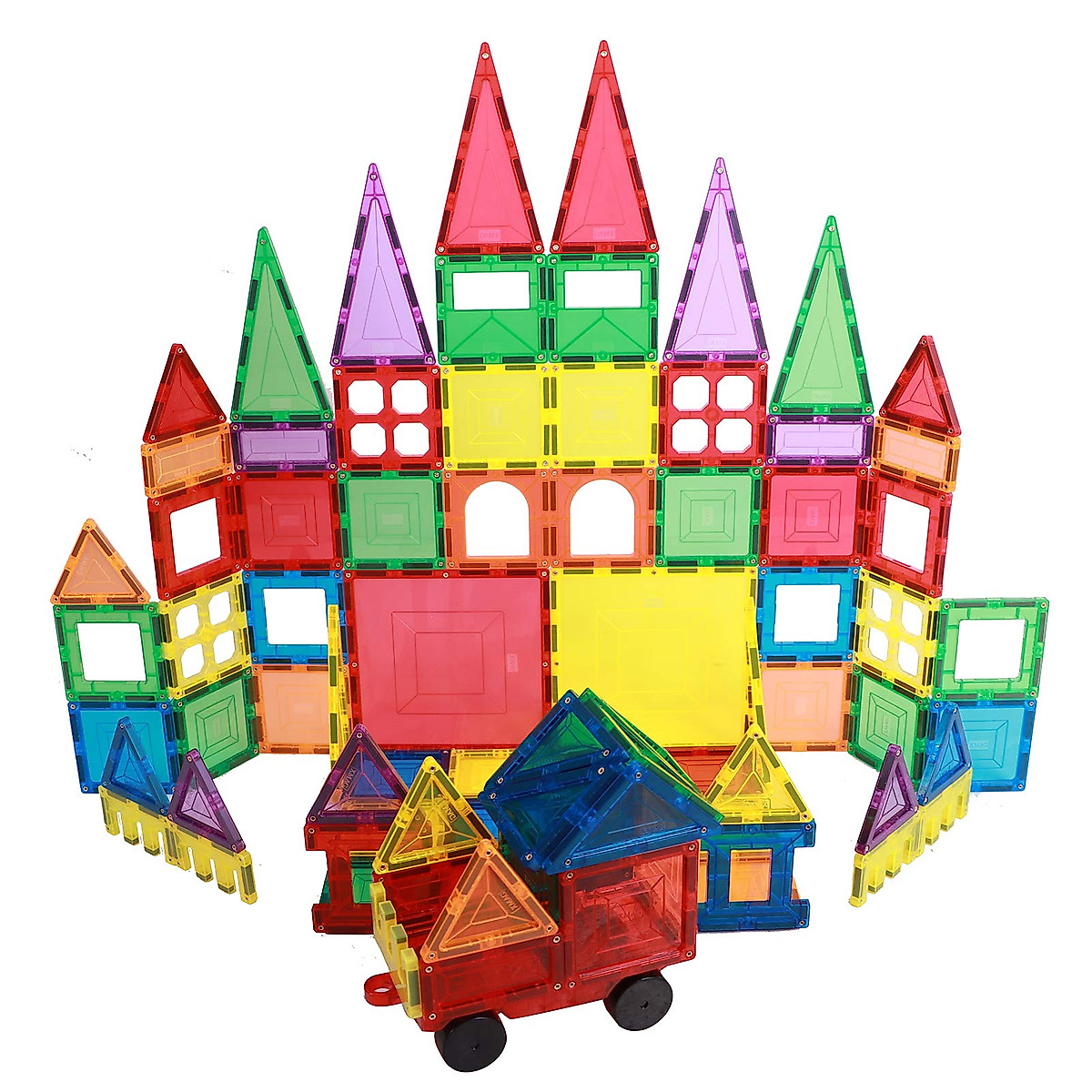 JUMAGA 3D Magnetic Tiles and Stack Building Toys 108pcs Magnet Blocks Set with Alphabet Card STEM Educational Preschool Birthday Gifts for Toddlers Kids Age 3+