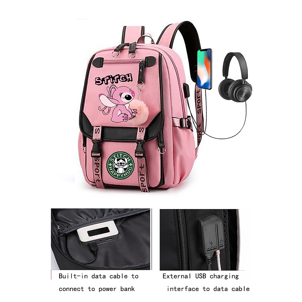 WZCSLM 15.6 Inch Stylish Computer Backpack Teens Bag College School Casual Daypack With USB Port Business (pink)