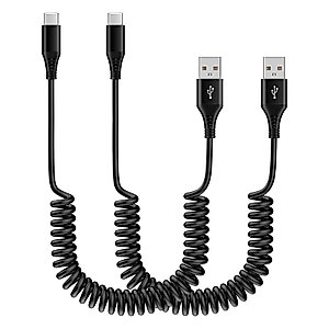 USB C Fast Charging Cable,USB A to Type C Charger Coiled Cord for Car,2Pack 6ft Auto Retractable USB-C Cable for Google Pixel 8a 8 7a 7 Pro 6a,Samsung Galaxy A54 A15 A14 S24 S23 Ultra S22 S21 S20 S10