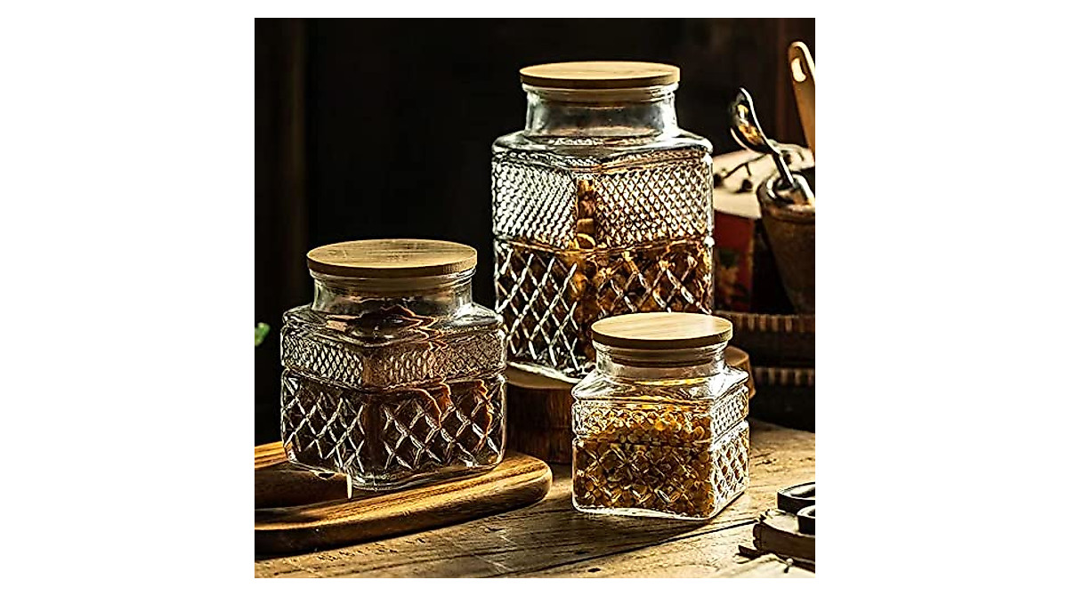 Vintage Embossed Glass Storage Jars Set | 3 Sizes