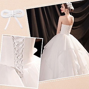 AHANDMAKER 137.8 Inches Women's Tie Back for Wedding Bridal Gown, White Adjustable Lace up Dress Cord Back for Zipper Replacement or Buttons