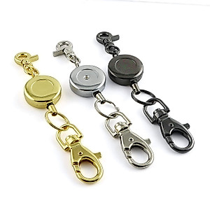 JCBIZ 1PCS Retractable Key Chain with Hook Zinc Alloy High Resilient Anti-lose Stretch Key Ring Holder Tool Telescopic Rope Gold