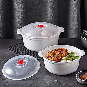 DEARMAMY Microwavable Bowls 3pcs Microwave Bowl with Lid and Steam Vents Plastic Food Storage Containers Kitchen Prep Bowls Office Lunch Box Airtight Storage Bowls White Microwave Soup Bowl