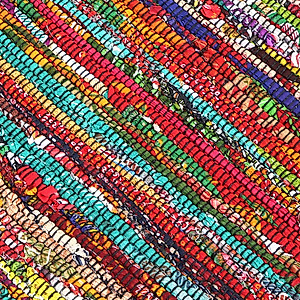 Cotton Multi Chindi Hand Woven Rugs - 8x10 Feet Rectangle Hand Braided Bohemian Colorful Area Rug - Recycled Braided Chindi Rugs- Biodegradable Area Rugs 96x120 inch.