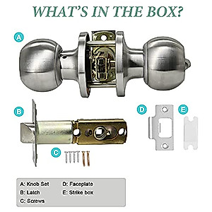 SUNTAI Exterior/Interior Ball Door Knobs with Lock and Key, for Privacy Bedroom/Entrance, Satin Nickel