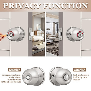 Probrico 10 Pack Bed/Bath Room Round Door Knob,Privacy Function for Bathroom/Bedroom,Interior Door Knobs with Lock Satin Nickel Finish, Keyless(Thumb Turn Lock on The Inside) Door Handles Locks