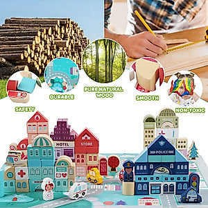 LENNYSTONE Wooden Building Blocks for Toddlers, Kids City Construction Stacking Creative Toys, Preschool Learning Education Block for Boys Girls Ages 2 3 4 5 (120 pcs)