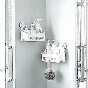 LEVERLOC Toothbrush Holder Suction Cup and 2 Shower Caddy Baskets Wall Mounted Drill-Free for Bathroom Shower Removable Waterproof Sturdy Self Draining for Kitchen