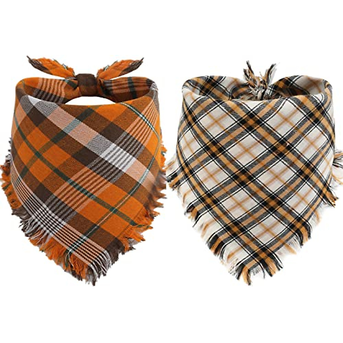 Fall Dog Bandana, Thanksgiving Dog Bandanas, Autumn Reversible Washable Plaid Triangle Bibs Scarf for Small Medium Large Pets Dogs Cats