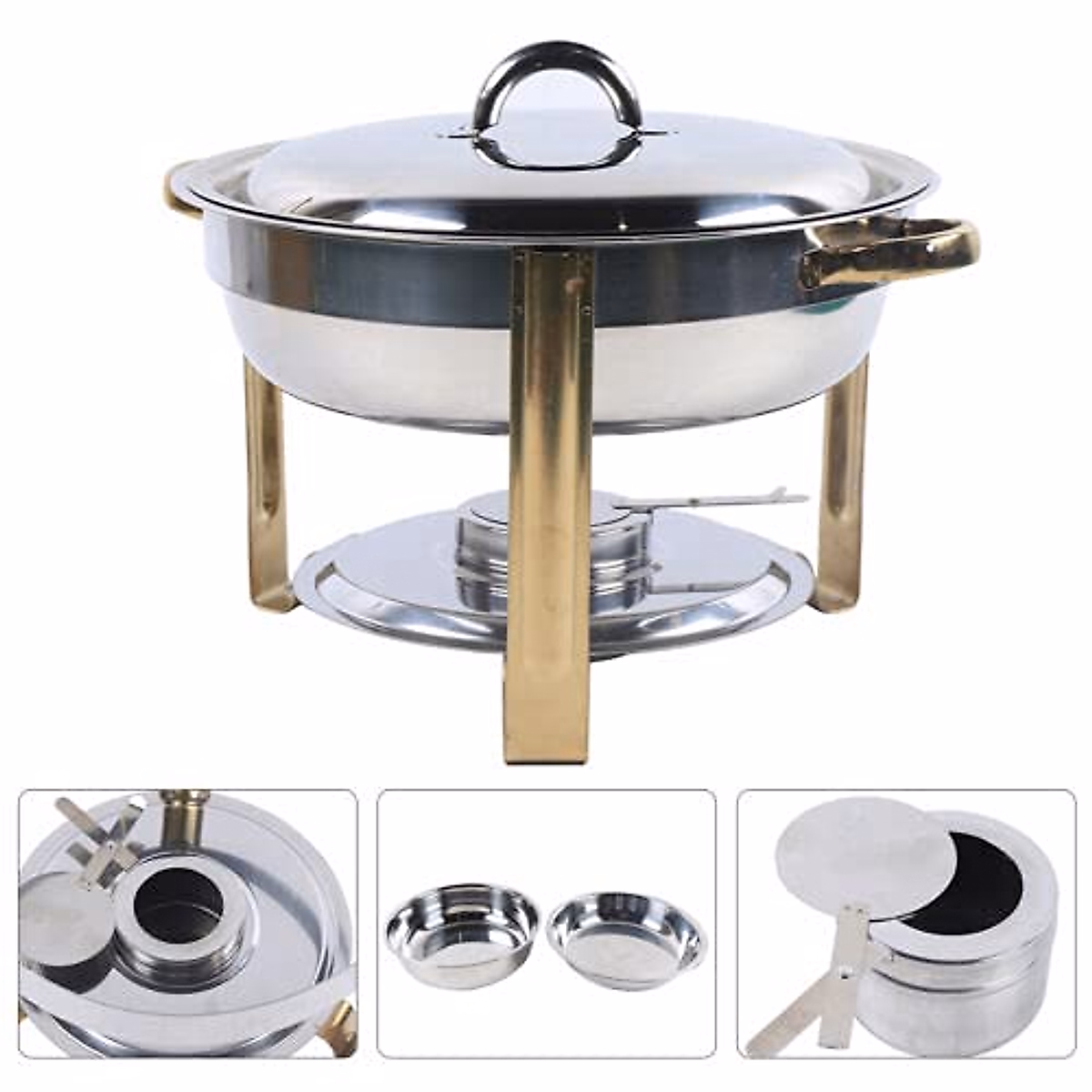 Chafing Dish Buffet Set, Stainless Steel Chaffing Server Set, 4L Large Capacity Chaffing Warming Tray, Round Buffet Warmer Set for Brunches, Catering, Parties, Wedding