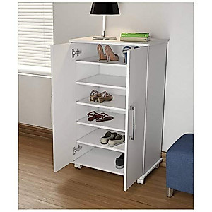 Manhattan Comfort Catalonia 2.0 Collection Modern Standard Sized 6 Shelf, 18 Pair Freestanding Mobile Shoe Storage Closet, White