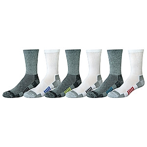 Amazon Essentials Men's Performance Cotton Cushioned Breathable Athletic Crew Sports Socks, 6 Pairs, Grey/White, 12-14
