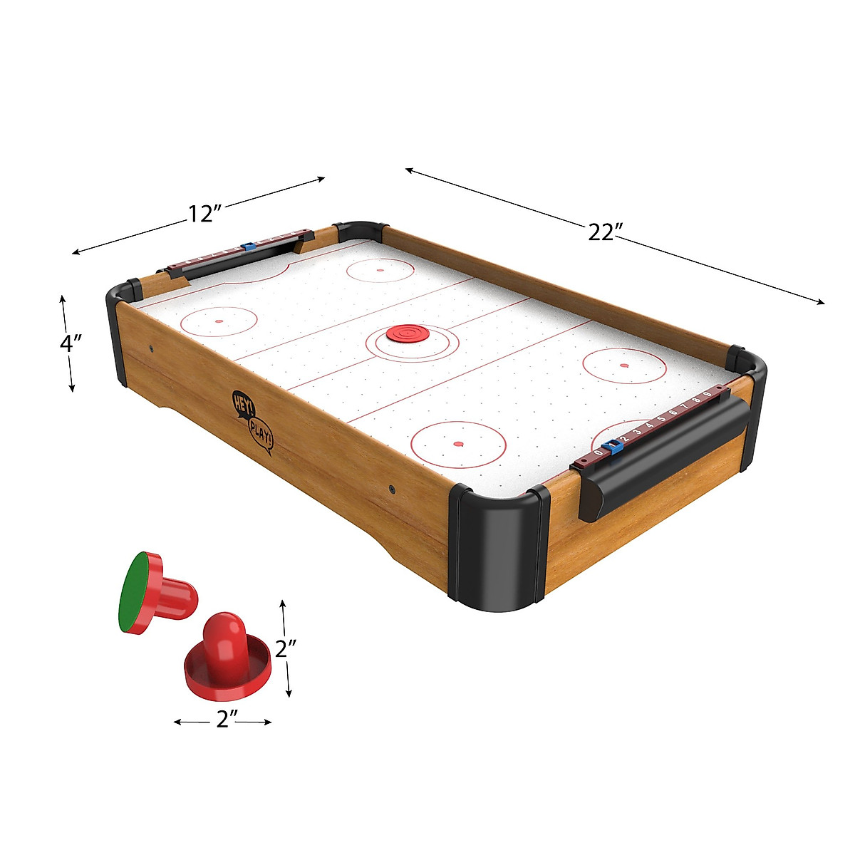 Mini Arcade Air Hockey Table- A Toy for Girls and Boys by Hey! Play! Fun Table- Top Game for Kids, Teens, and Adults- Battery-Operated (22 Inches), Brown