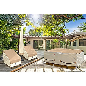 Porch Shield Patio Table Cover - Waterproof Outdoor Dining Table and Chairs Furniture Set Cover Square - 102 x 102 inch, Light Tan & Khaki