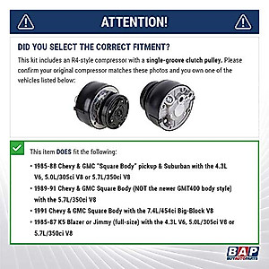 AC Compressor & A/C Kit For Chevy GMC Pickup Suburban K5 Blazer Jimmy - Later Model Square Body w/Gas Engine - BuyAutoParts 60-81936RK New